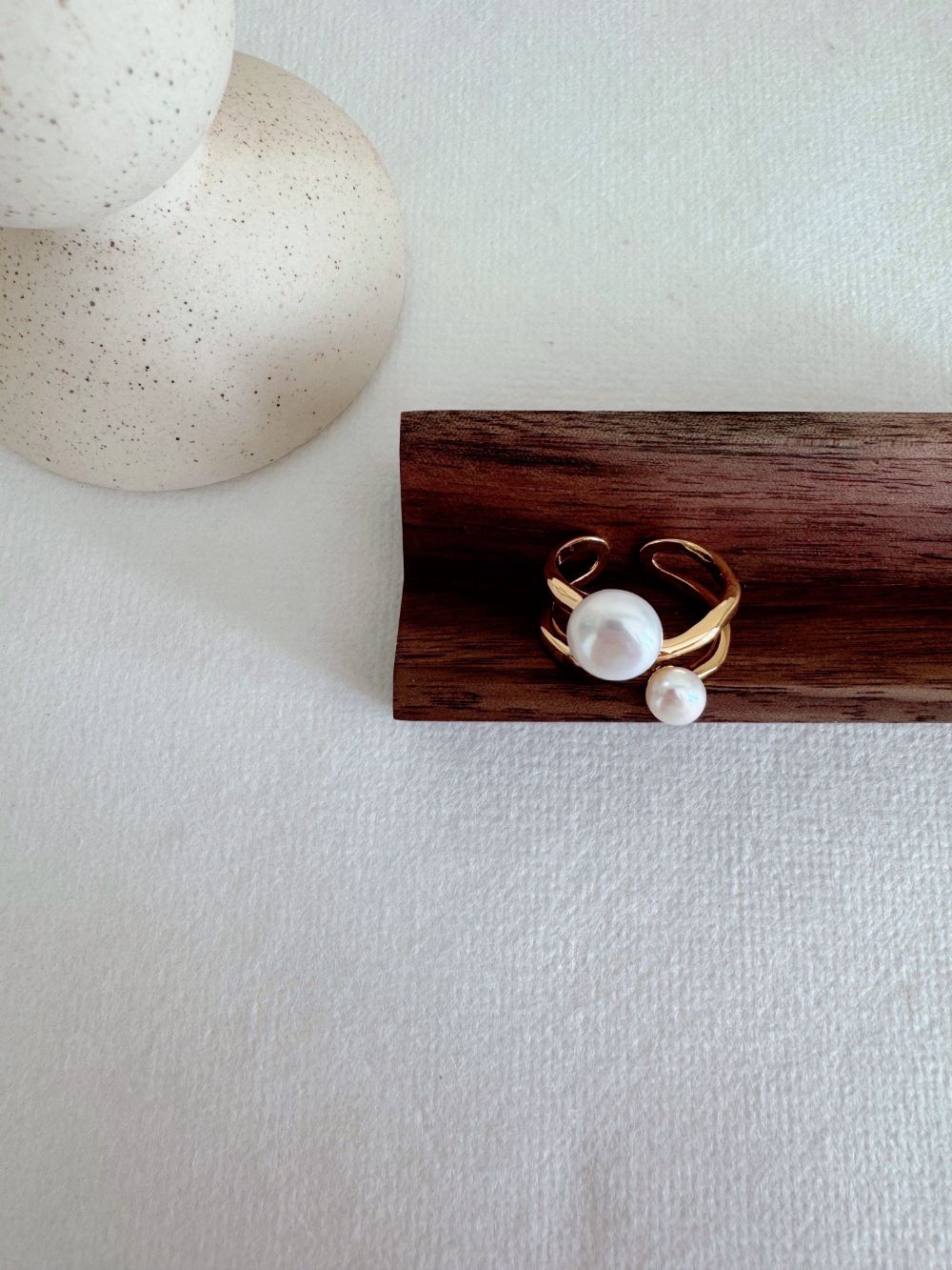 Double Pearl Open Ring – Snowdrop Spring