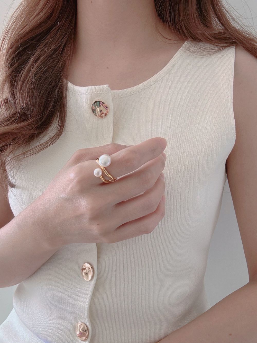 Double Pearl Open Ring – Snowdrop Spring